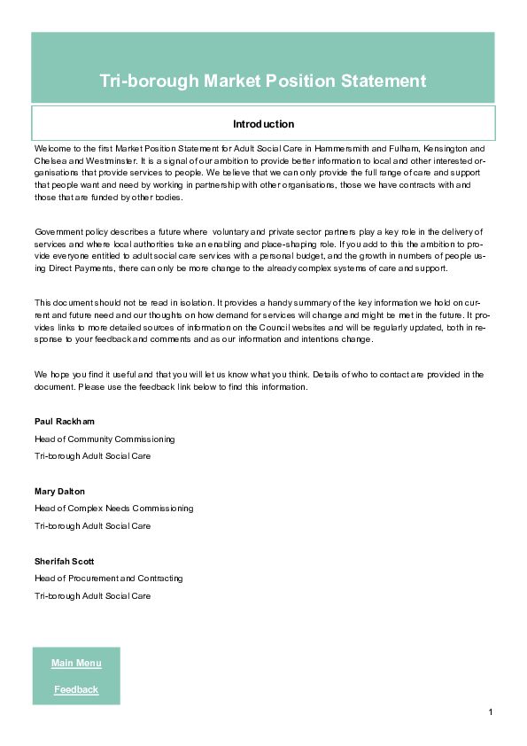 Tri-borough Market Position Statement - IPC Brookes